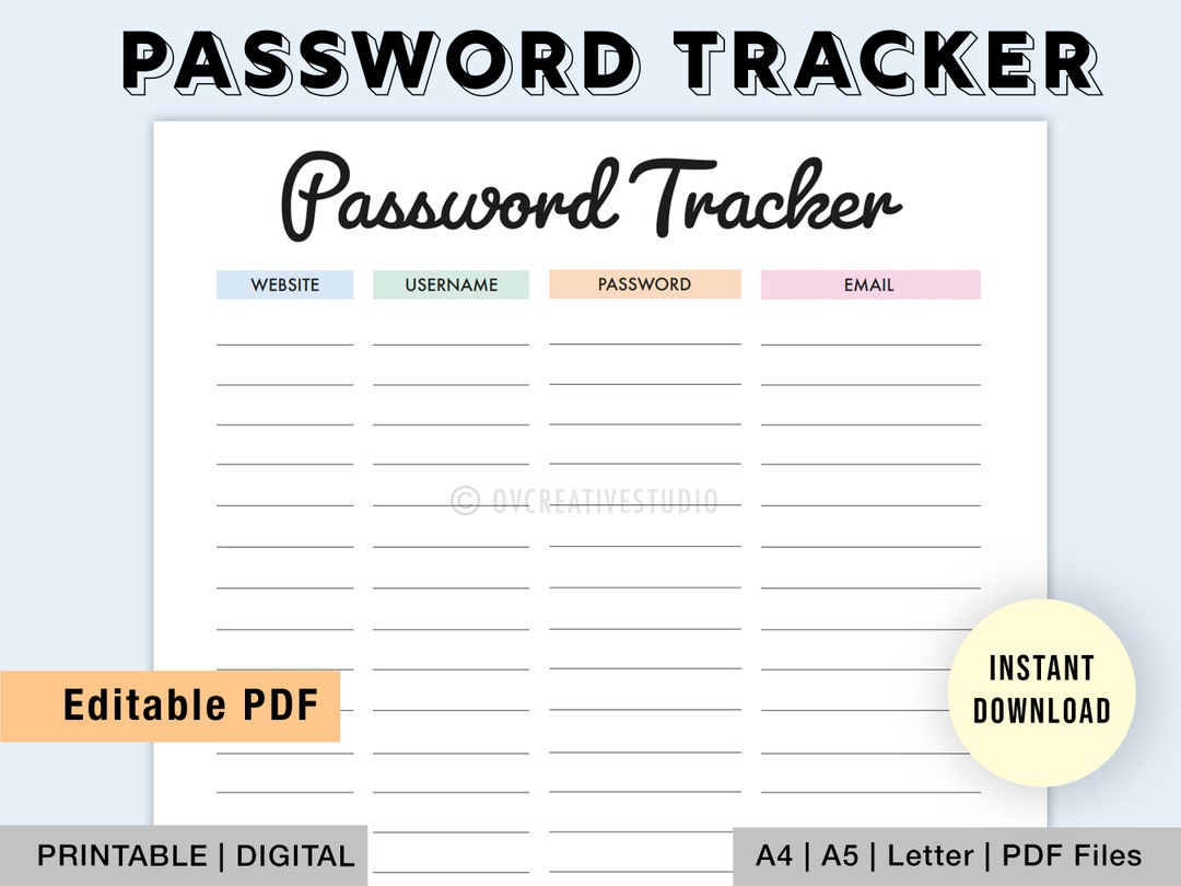 Editable Password Tracker | Printable, Digital | Password Organizer ...