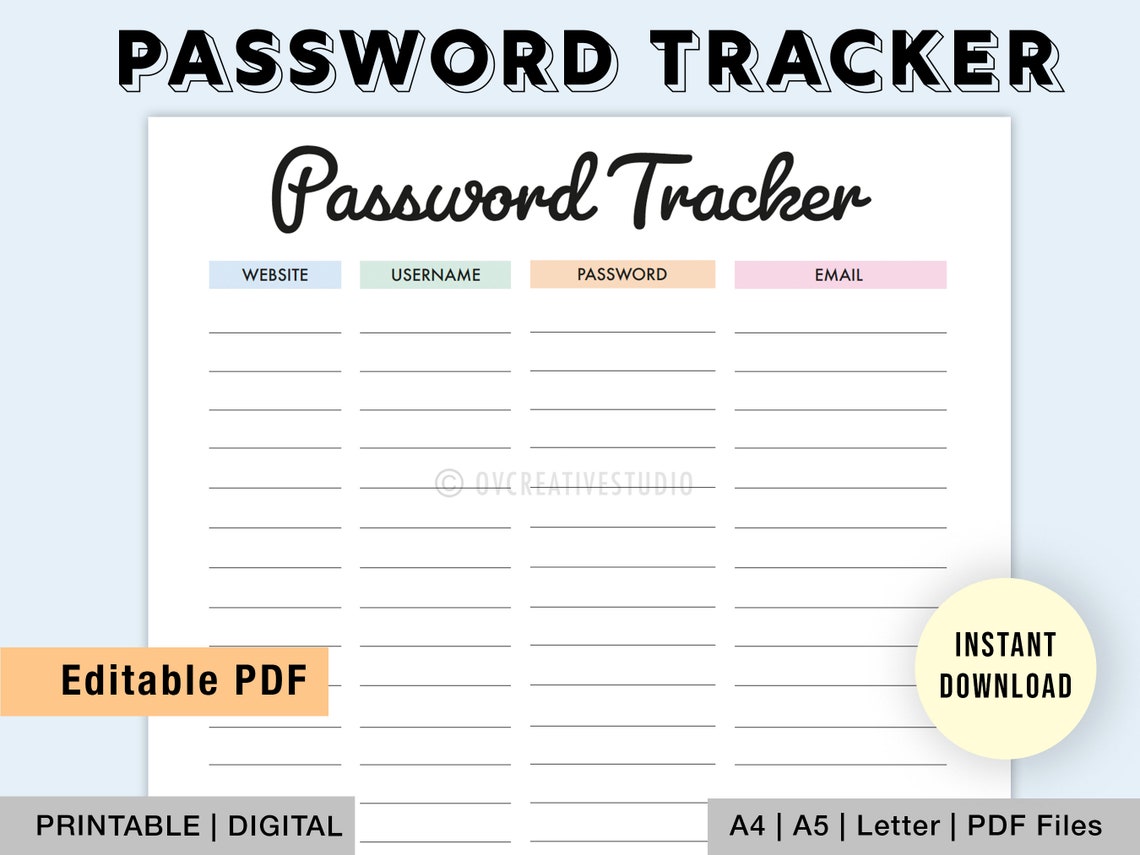 Editable Password Tracker Printable Digital Password - Etsy Canada