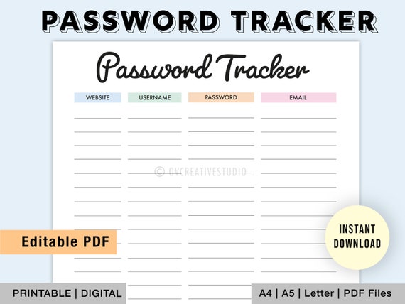 Editable Password Tracker Printable Digital Password - Etsy