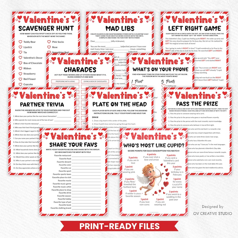Valentines Day Printable Games Bundle | Valentine's Party Games for ...