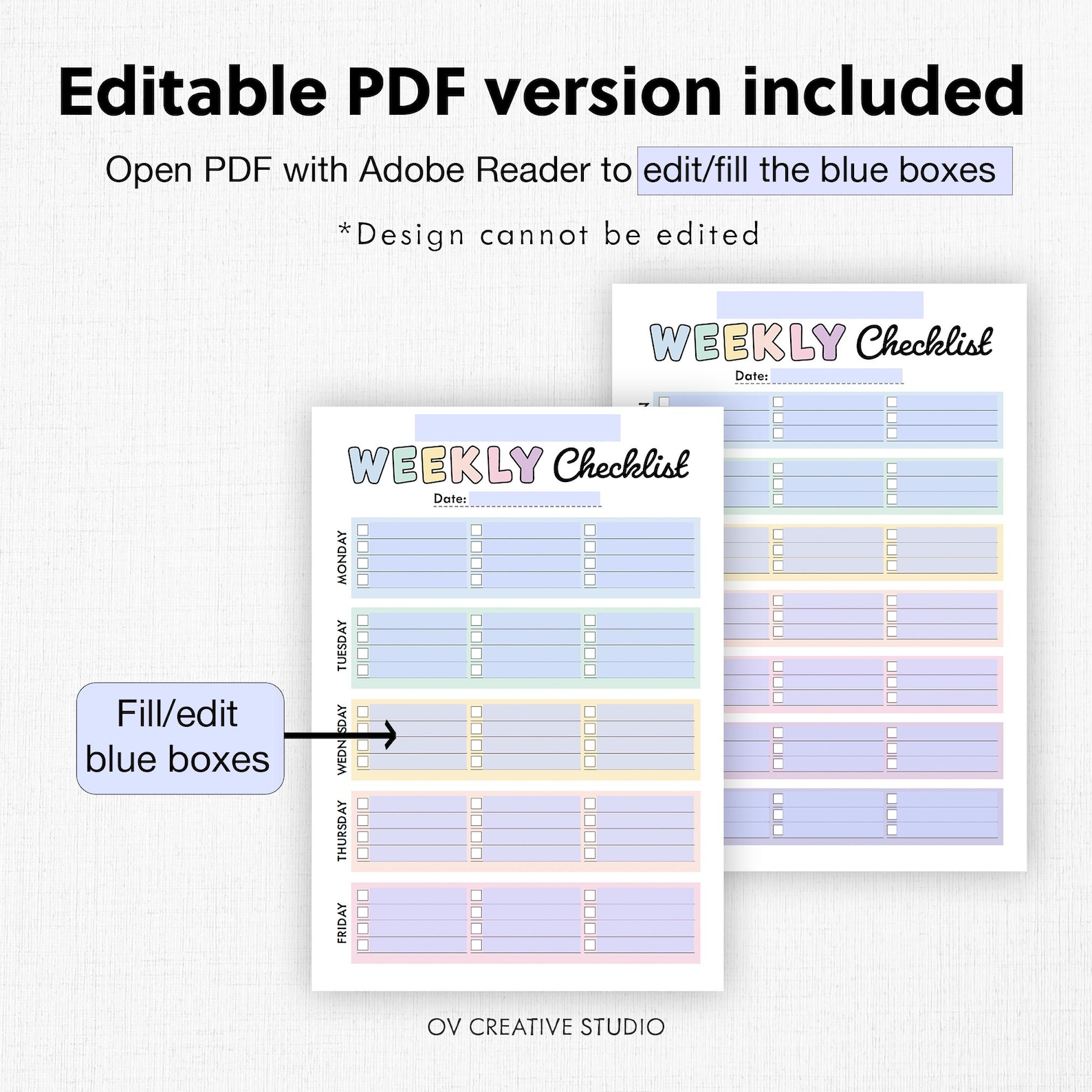 Editable Weekly Checklist | Printable, Digital | Weekly Planner PDF ...
