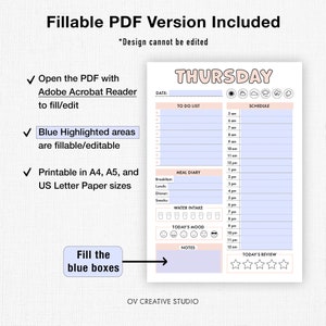 Editable Daily Planner Schedule | Printable, Digital PDF | to Do List ...