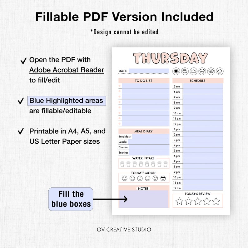 Editable Daily Planner Schedule | Printable, Digital PDF | to Do List ...