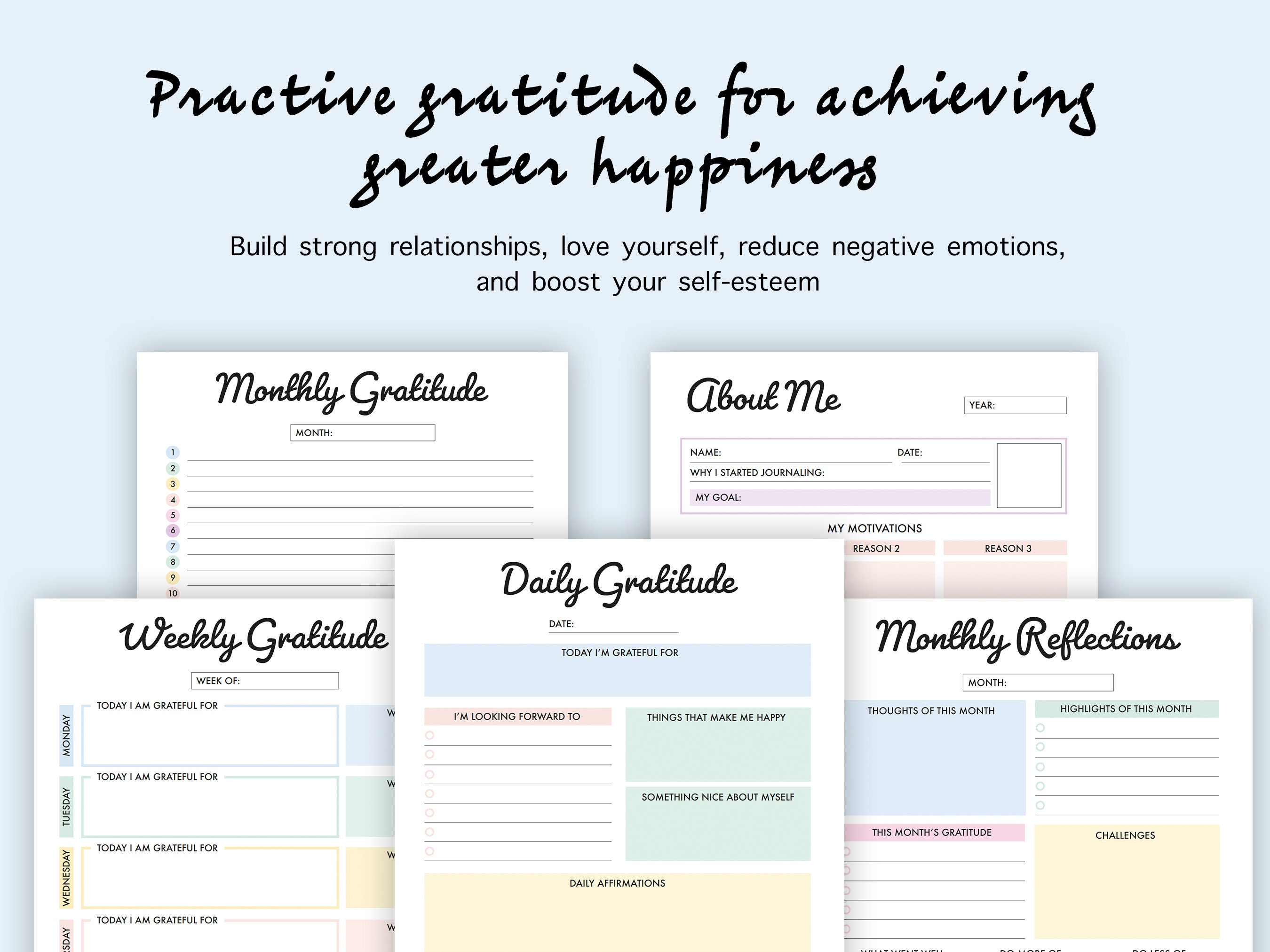 Gratitude Journal Printable Bundle Editable Digital PDF - Etsy