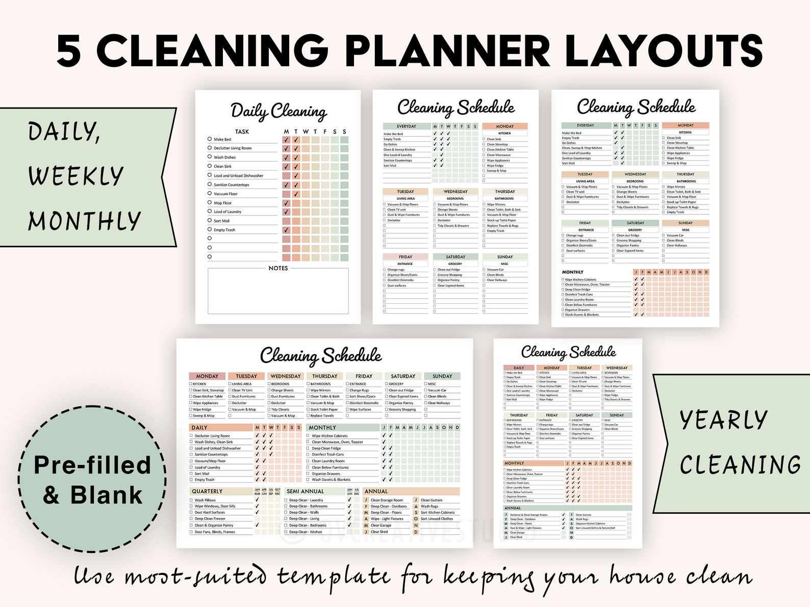 EDITABLE Cleaning Schedule Bundle, Printable, Weekly, Monthly, Yearly ...