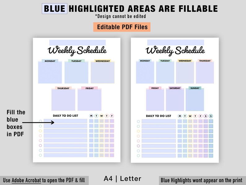Editable Weekly Schedule Weekly School Schedule Weekly - Etsy