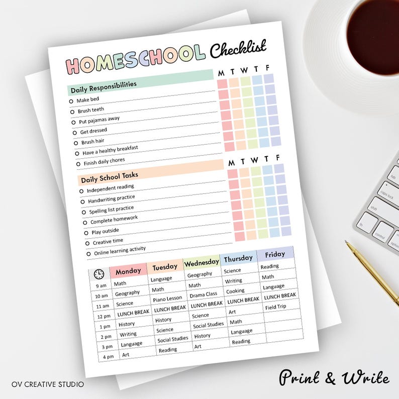 Editable Homeschool Checklist | Printable, Digital | Homeschool Planner ...