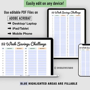Editable 52 Week Savings Challenge | Printable | Savings Tracker ...