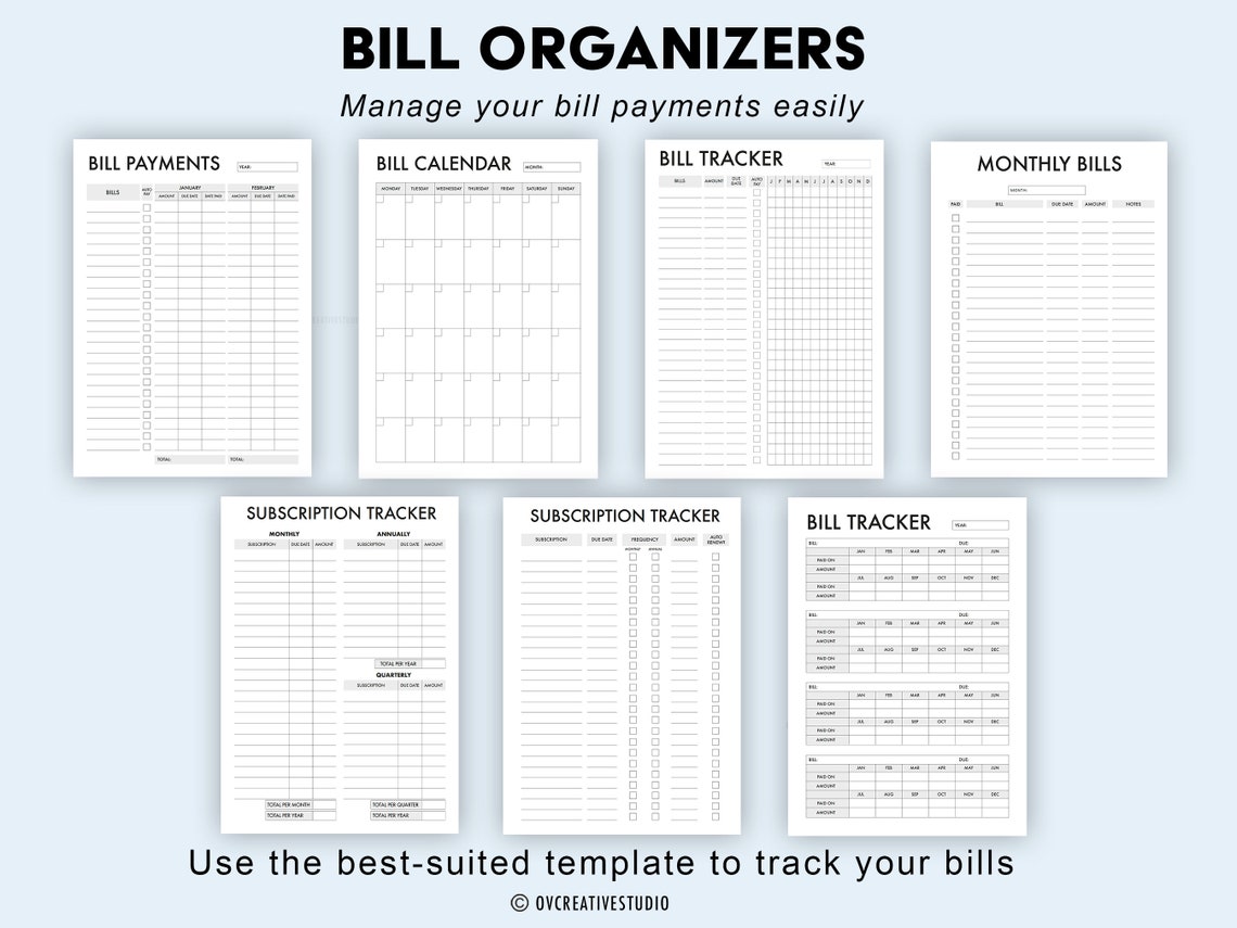 Editable Bill Payment Tracker Bundle | Monthly Bill Tracker Printable ...