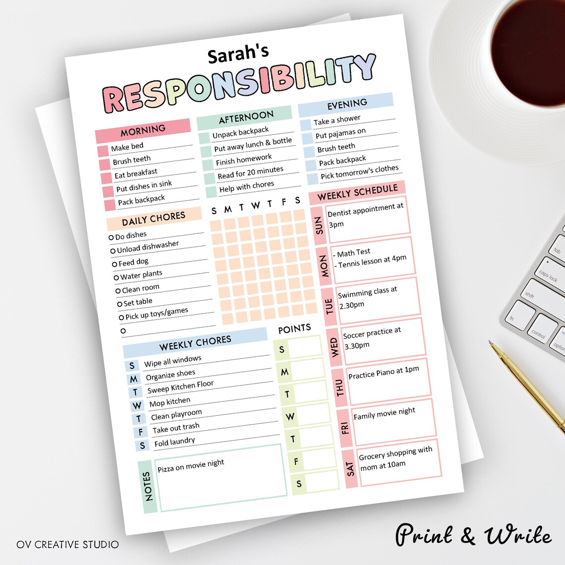 Editable Responsibility Chore Chart for Kids | Printable | Children ...