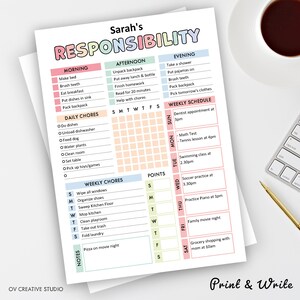 Editable Responsibility Chore Chart for Kids | Printable | Children ...