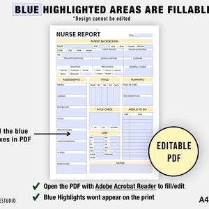 Editable Nurse Report Sheet | Printable, Digital | Nurse Brain Sheet ...