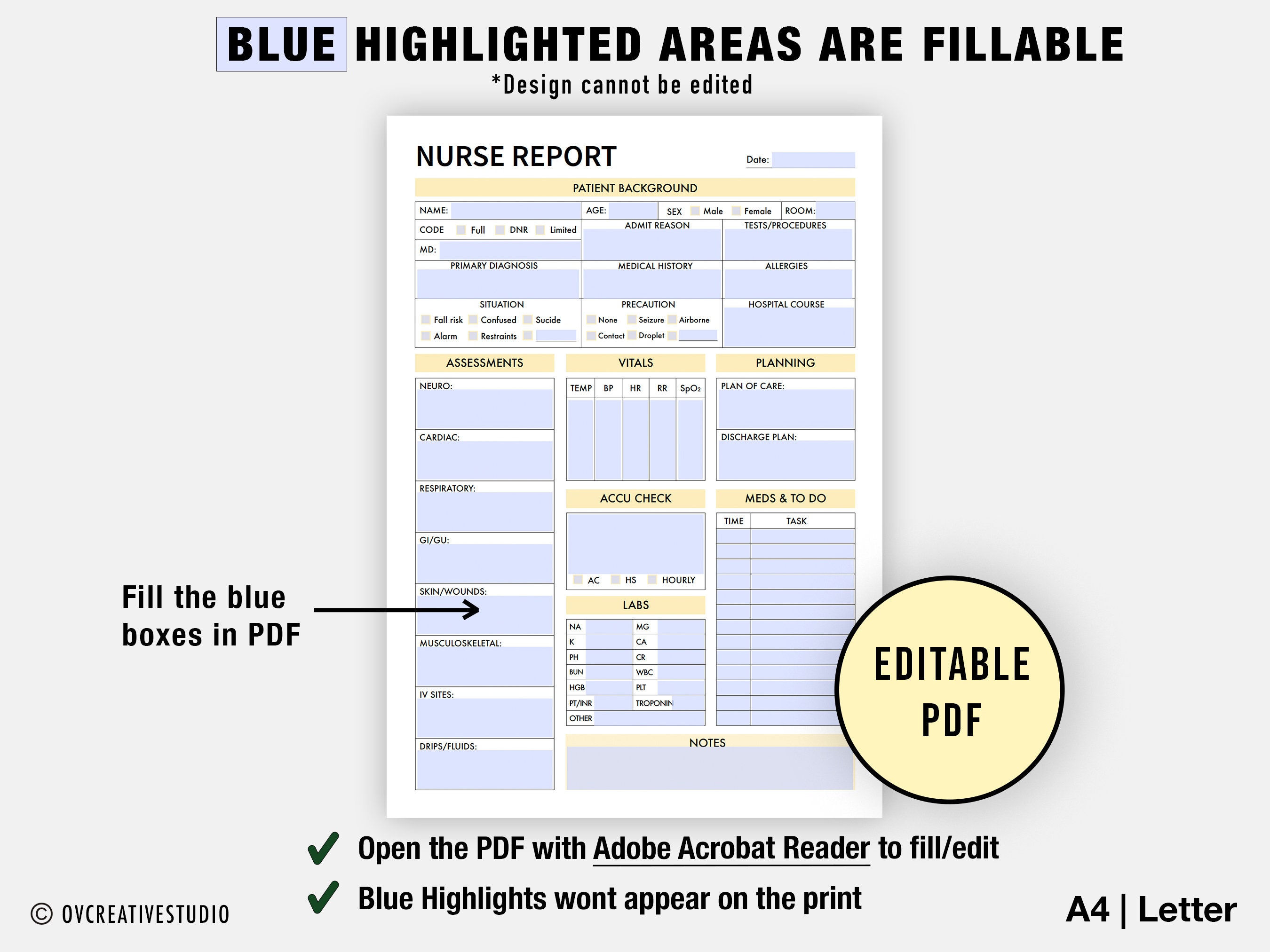 Editable Nurse Report Sheet Printable Digital Nurse Brain - Etsy UK
