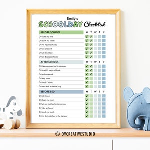 Editable Schoolday Checklist for Kids | Printable | Kids Chore Chart ...