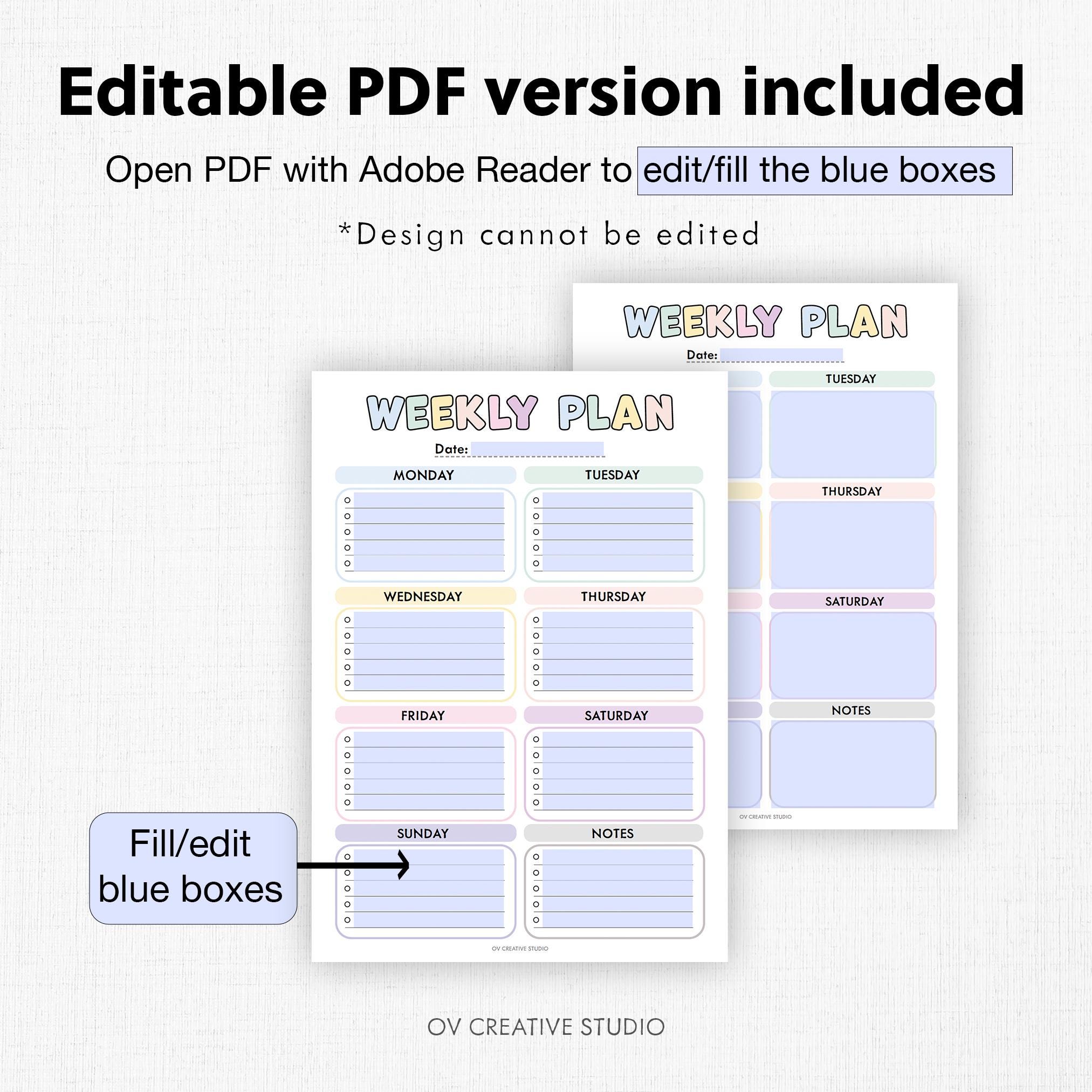 Editable Weekly Planner | Printable, Digital | Weekly Planner PDF ...