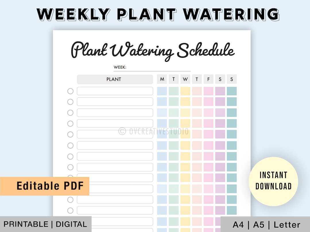 Editable Plant Watering Schedule | Printable Weekly Plant Watering ...