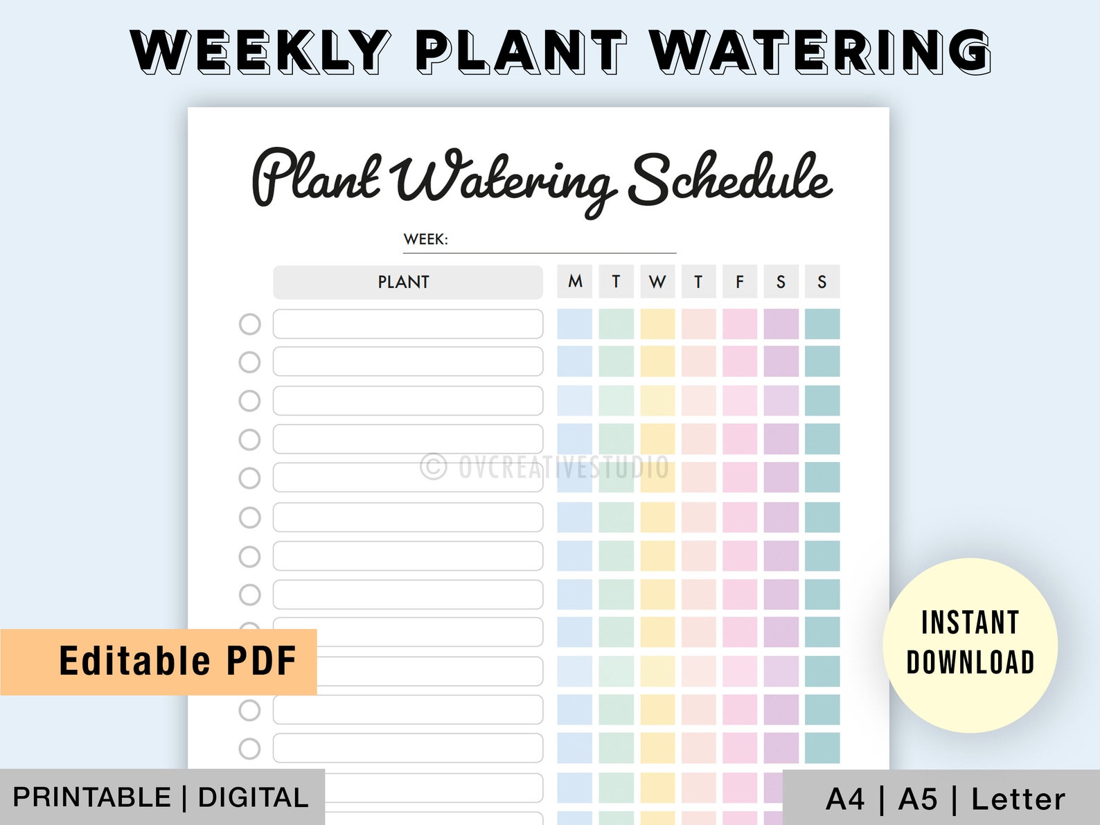 Editable Plant Watering Schedule | Printable Weekly Plant Watering ...