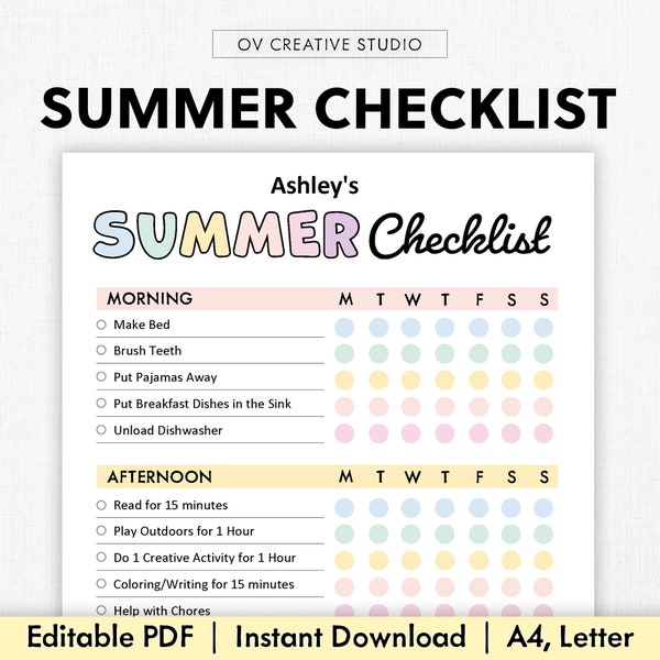 Summer Kids Checklist - Etsy