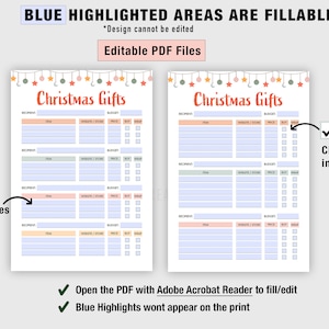 Christmas Gift List Printable | Fillable | Editable PDF | Christmas ...