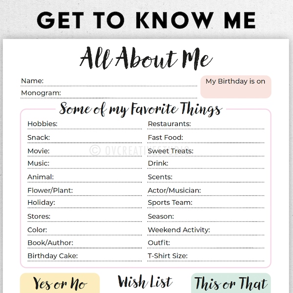 Employee All About Me Printable - Etsy