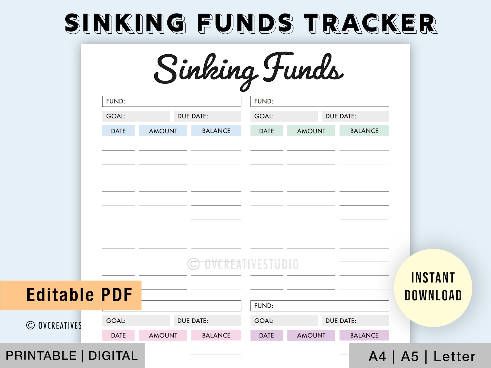 Editable Sinking Funds Tracker Printable Digital Sinking | Etsy