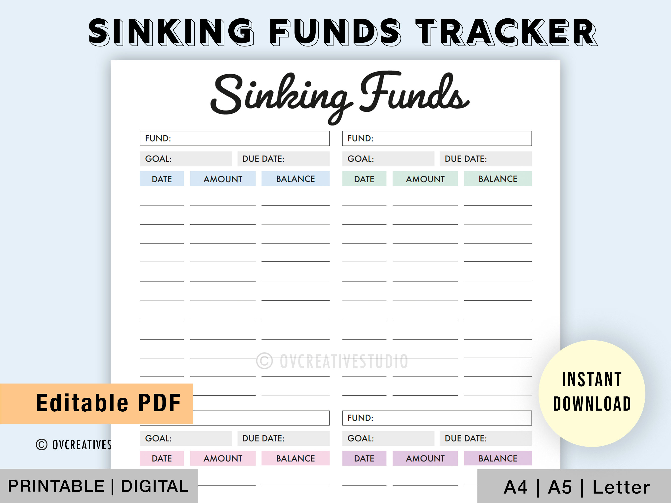 Editable Sinking Funds Tracker | Printable | Digital | Sinking Funds ...