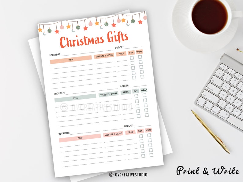 Christmas Gift List Printable | Fillable | Editable PDF | Christmas ...