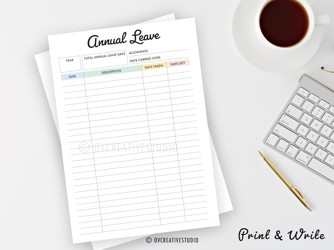 Editable Annual Leave Tracker | Printable | Holiday Tracker | Work ...