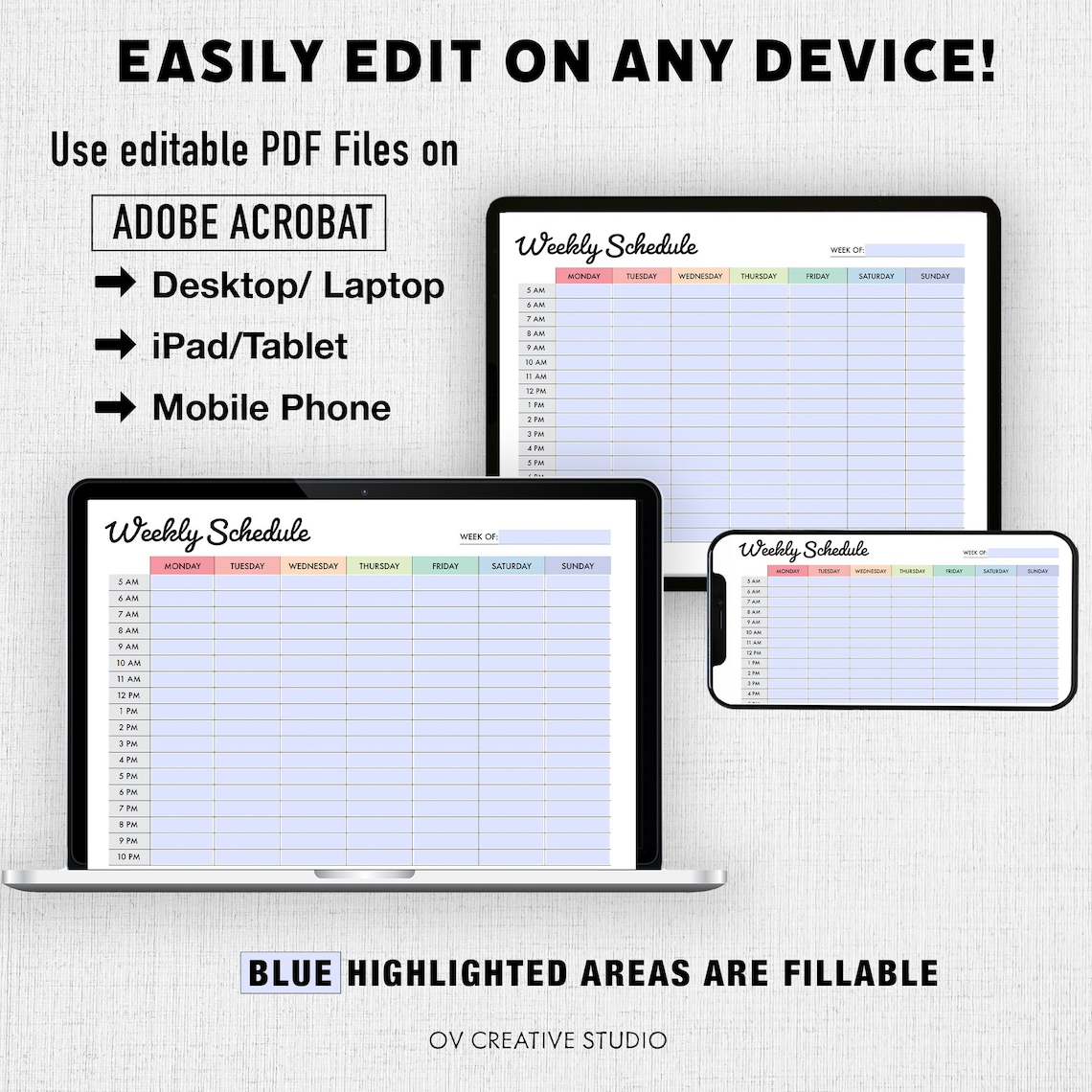 Editable Weekly Schedule | Printable, Digital | Weekly Planner PDF ...