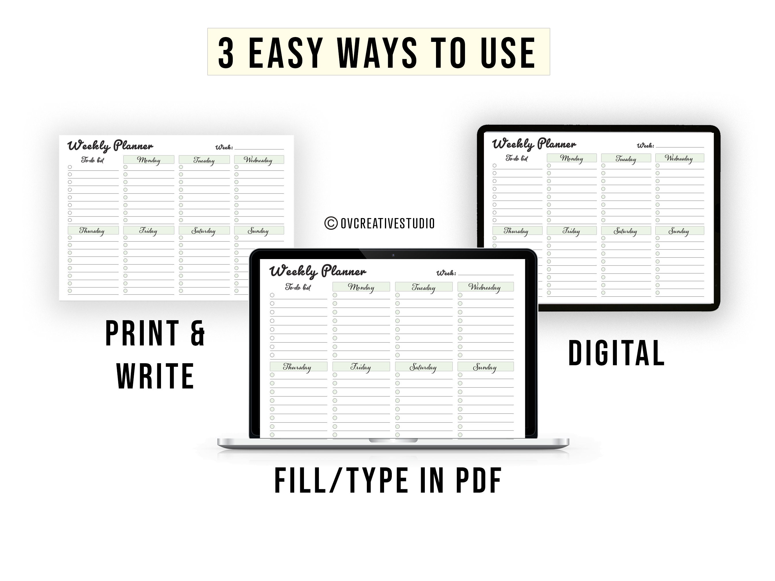 Weekly Planner Printable Editable PDF Digital to Do List | Etsy