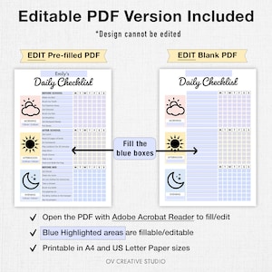 Editable Daily Checklist for Kids | Printable | Kids Responsibility ...