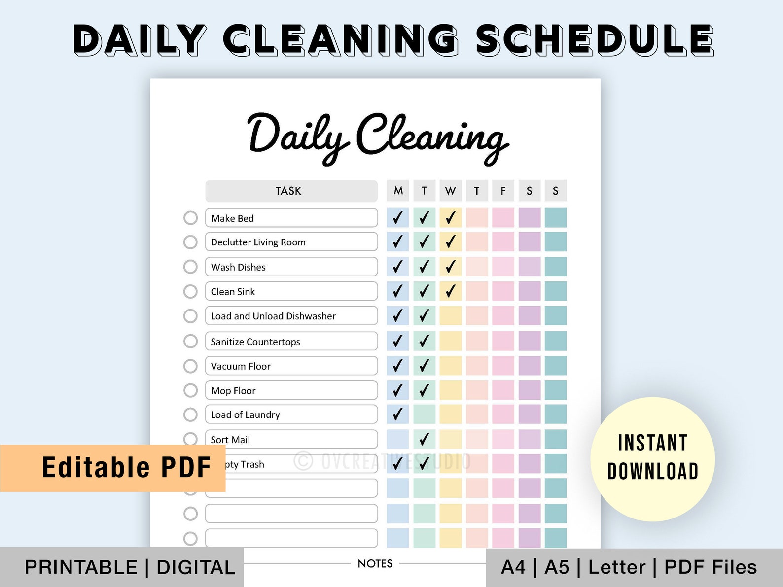 Editable Daily Cleaning Schedule Printable Weekly Cleaning - Etsy