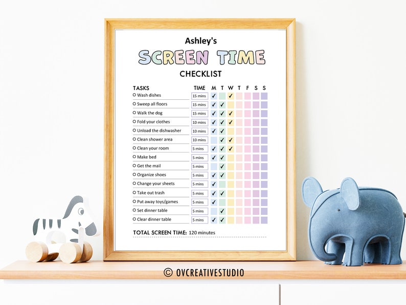 Editable Screen Time Chart Kids Printable Digital Screen - Etsy