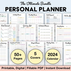 Personal Planner Bundle Printable, Digital Fillable PDF 2024 Planner ...