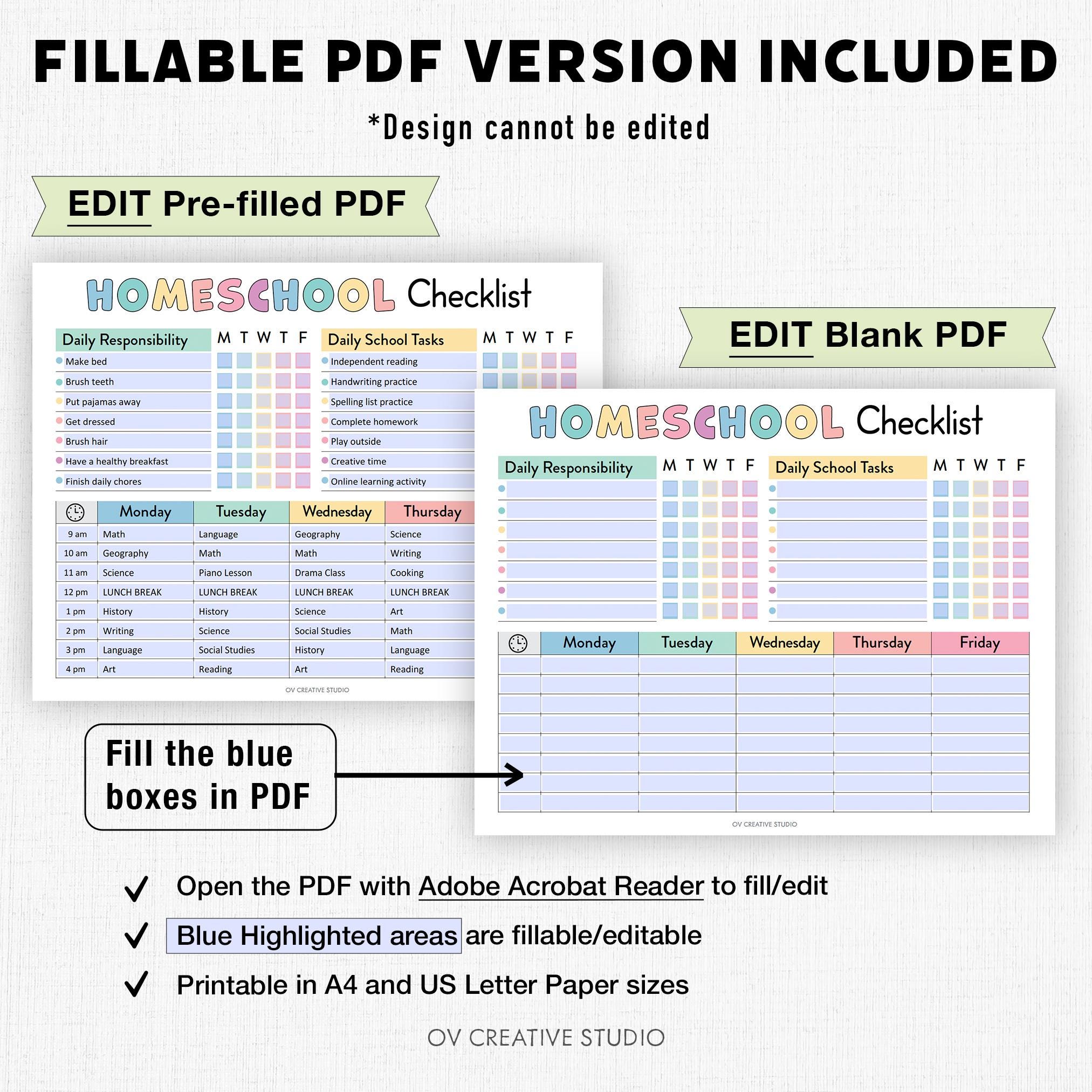 Editable Homeschool Checklist | Printable, Digital | Homeschool Planner ...
