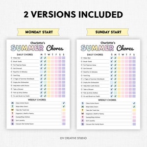 Editable Summer Chore Chart for Kids, Printable, Digital, Summer ...