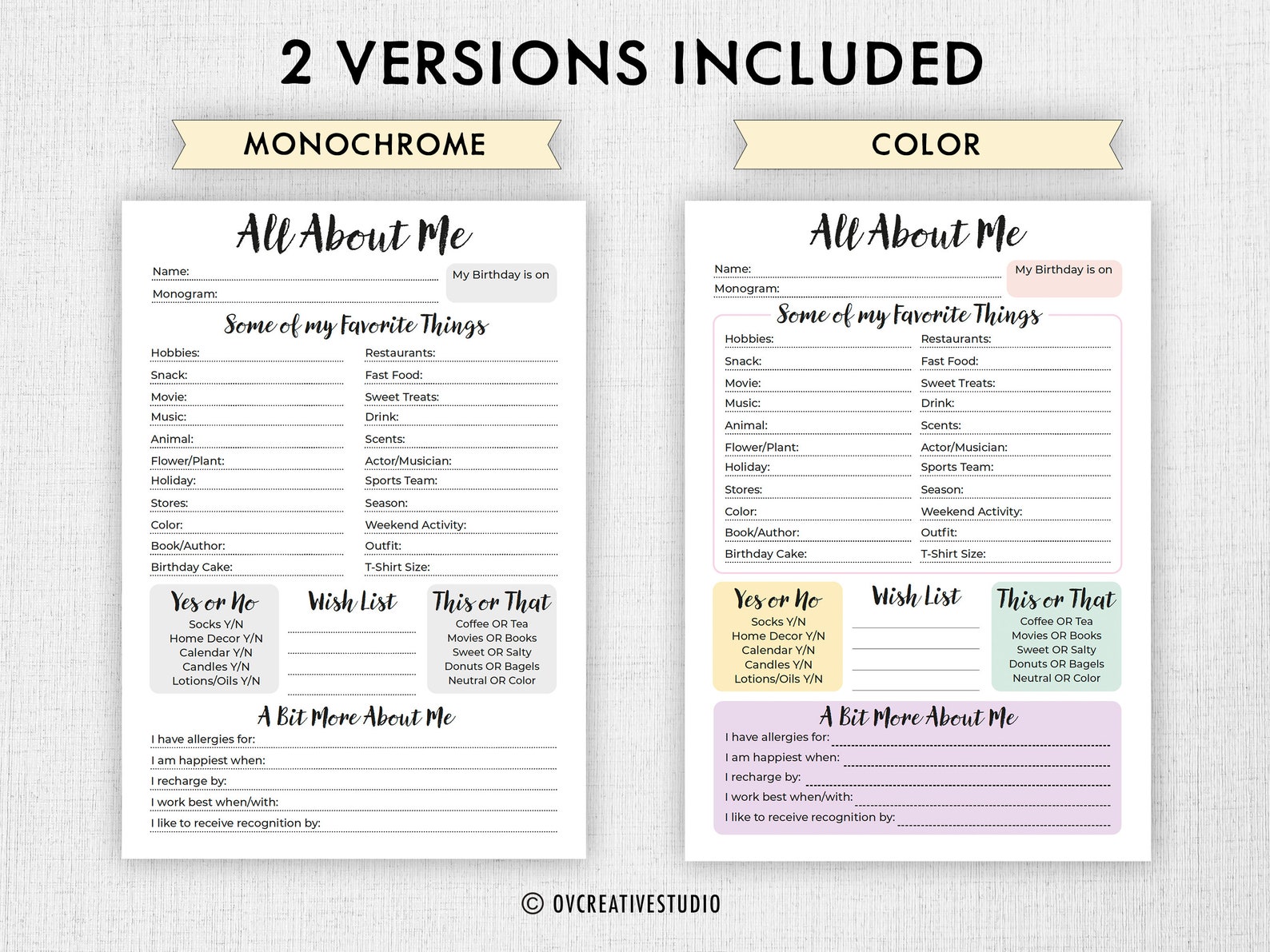 All About Me | Printable, Digital | Get to Know Me, Employee ...