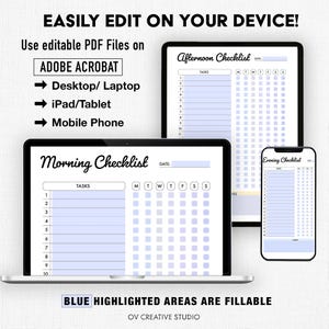 Editable Daily Checklist Printable | Morning, Afternoon, Evening ...