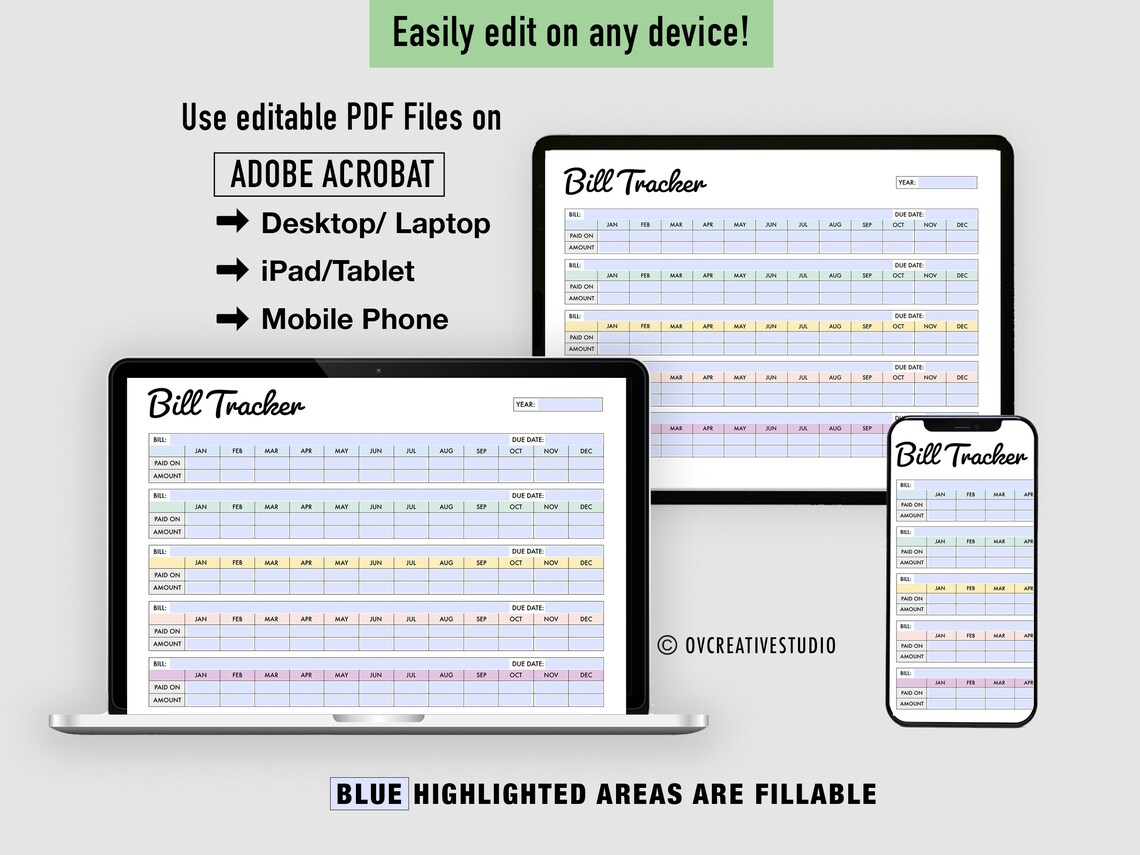 Editable Monthly Bill Tracker | Yearly Bill Planner | Monthly Bill Log ...
