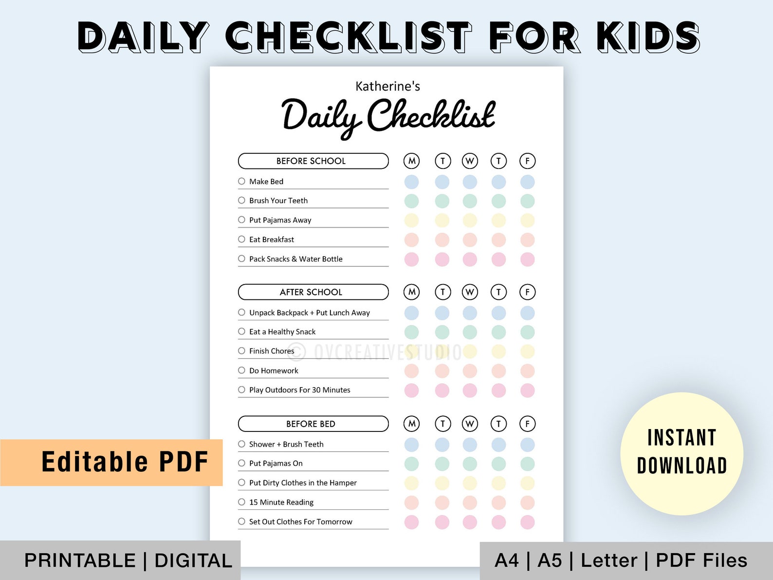 Editable Daily Checklist for Kids Printable Kids - Etsy