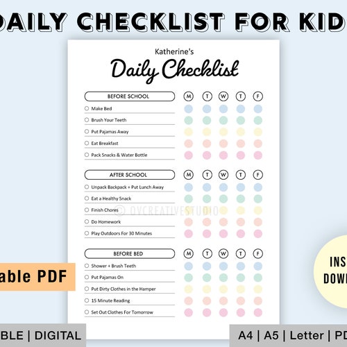 Printable Editable Daily Routine for Kids Chore Chart for - Etsy