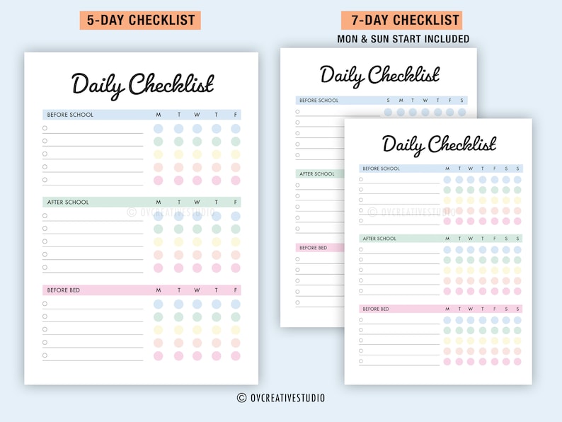 Editable Daily Checklist for Kids Printable Kids - Etsy UK