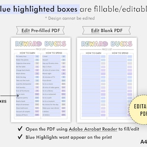 Editable Kids Reward Bucks | Printable | Mom Bucks, PDF Reward System ...