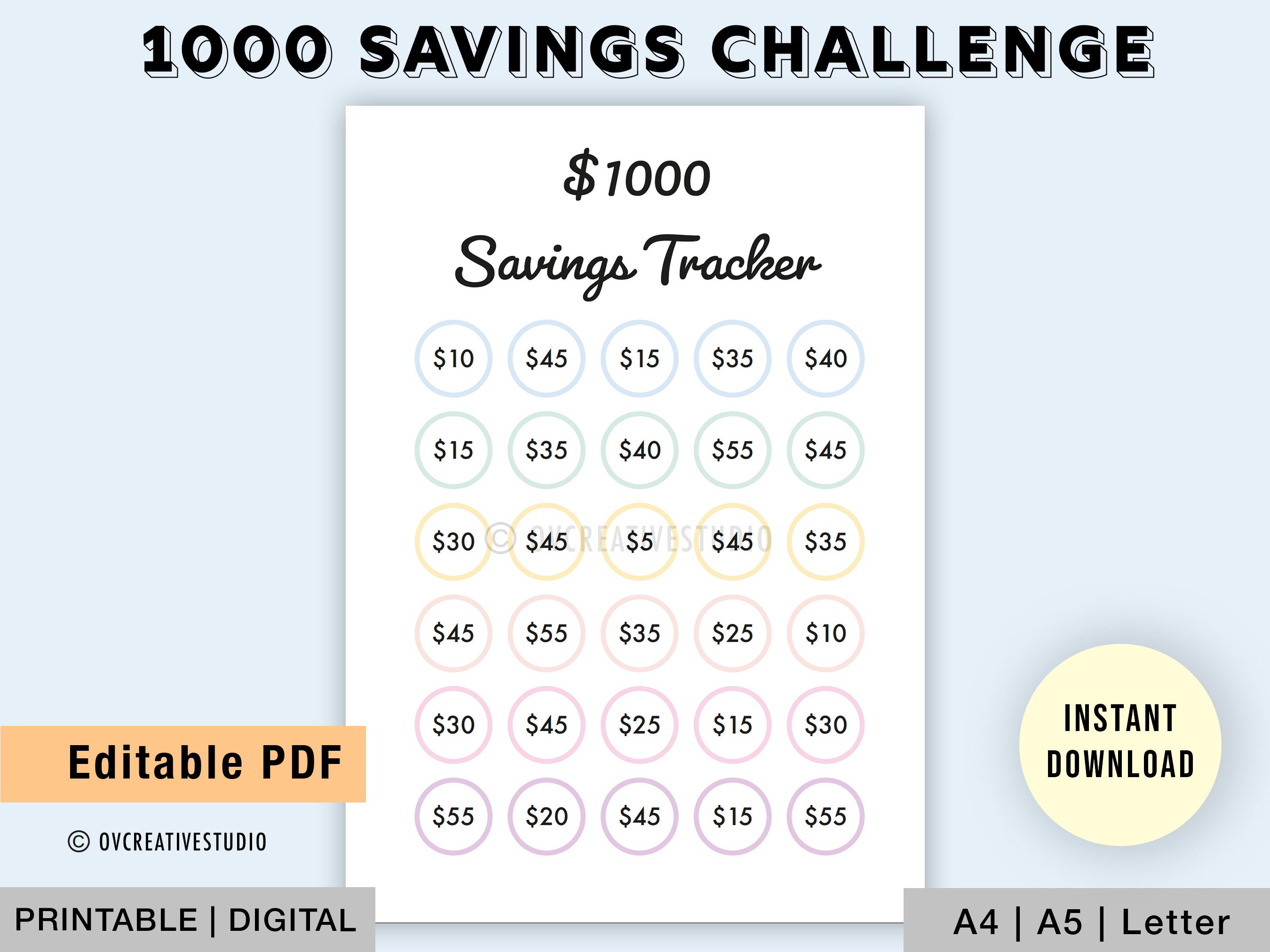 1000 Savings Challenge Printable Digital Savings Tracker - Etsy