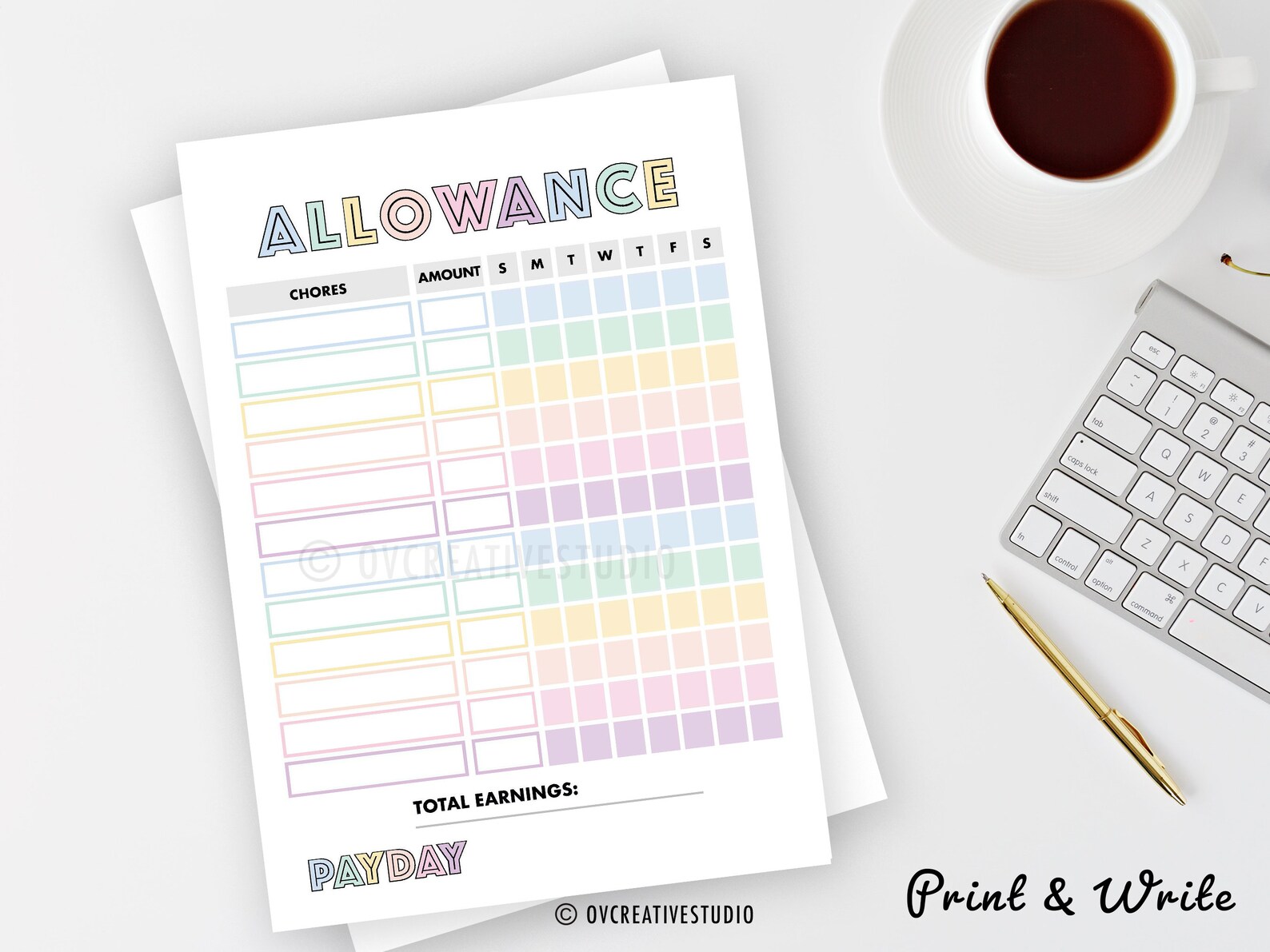 Editable Allowance Tracker Kids | Earn Money Chart | Daily Weekly ...