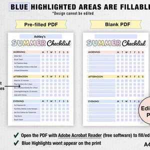Editable Summer Checklist for Kids Printable Kids - Etsy