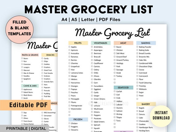 Modello Di Lista Della Spesa Del Menu LISTA DELLA SPESA SETTIMANA 1