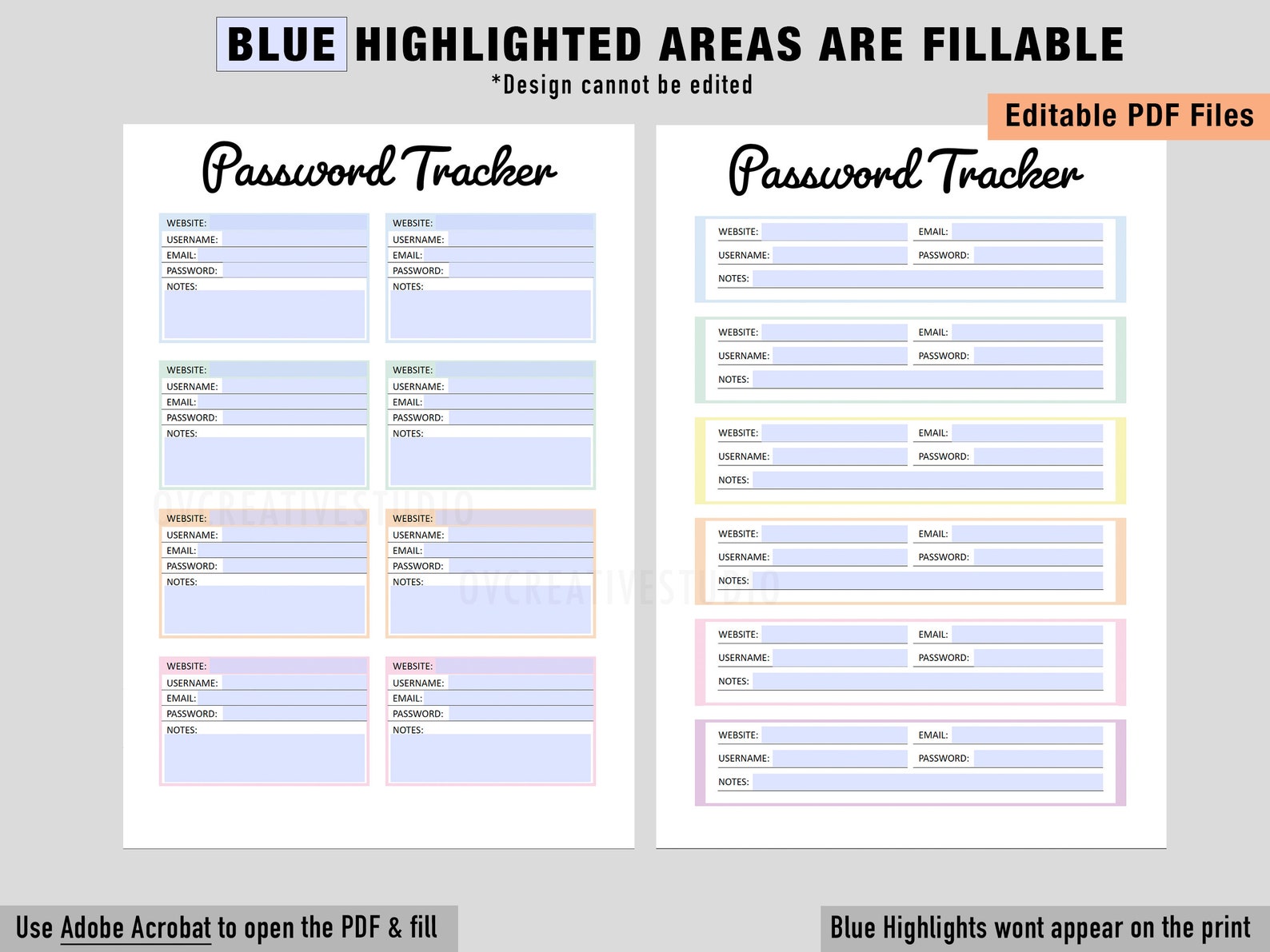 Editable Password Tracker | Printable, Digital | Password Log ...