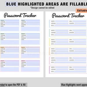 Editable Password Tracker | Printable, Digital | Password Log ...