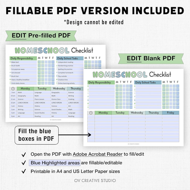 Editable Homeschool Checklist | Printable, Digital | Homeschool Planner ...